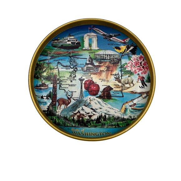 Accents | Vintage Washington State Souvenir Small Tray 55 Metal Map ...